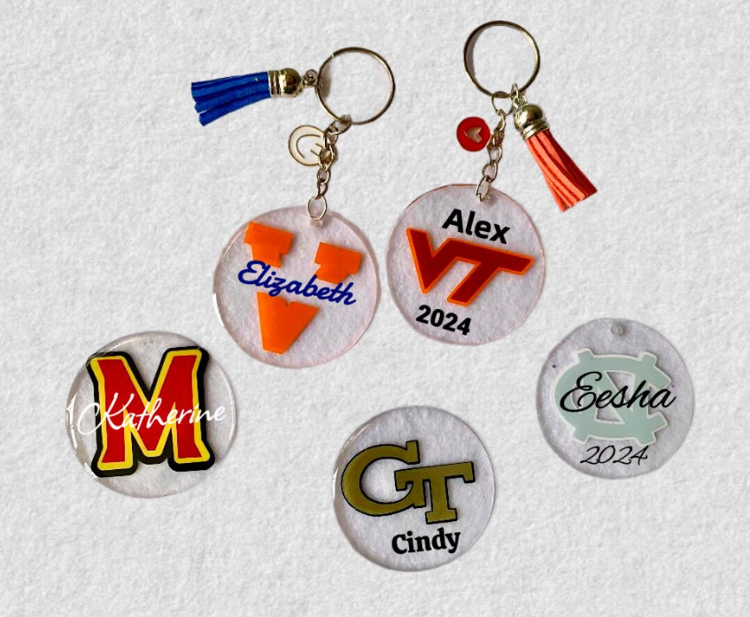 Personalized College Keychain Bag Tag, College Gift, Tassel Keychain ...