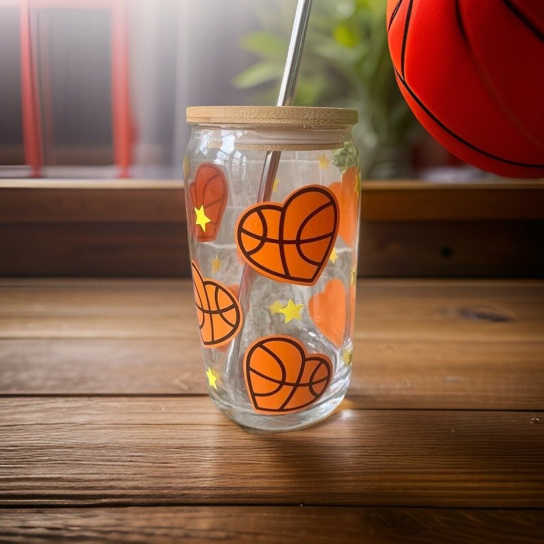 Basketball Glass Cup, Basketball Coffee Cup With Lid and Straw ...