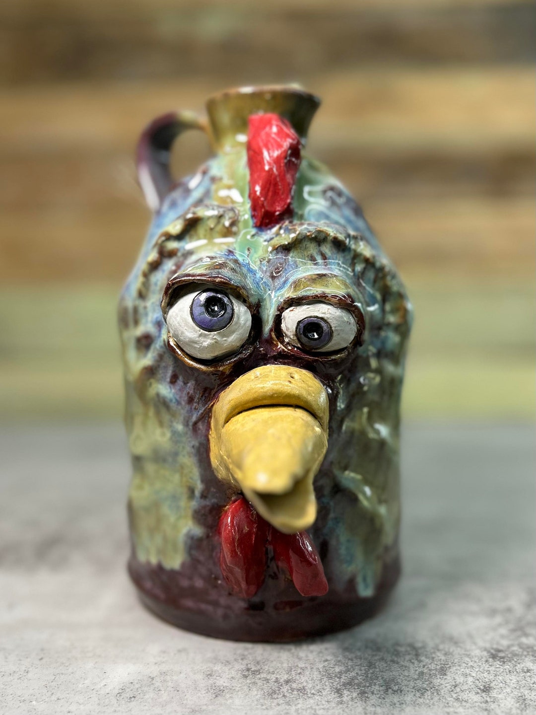 Ugly Face Jug "clucker" Handmade Sculpted Chicken Stoneware Pottery 8 ...