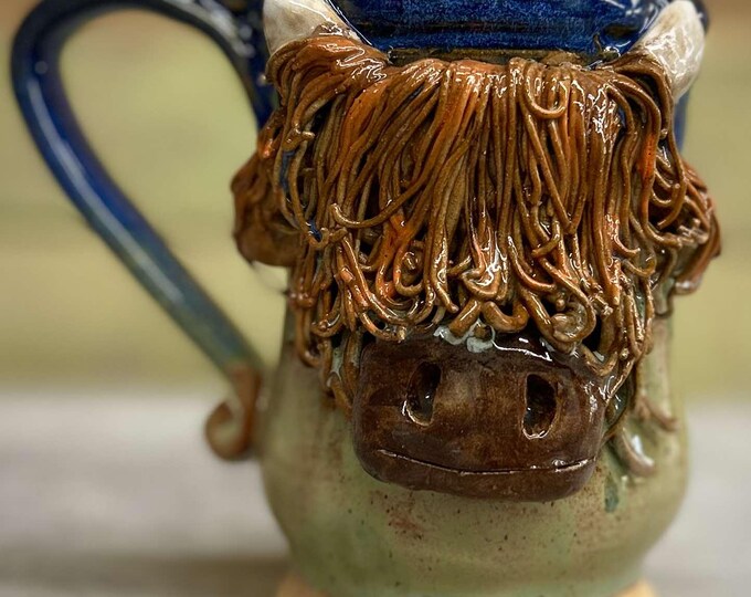 Pottery Highland Cow Face Mug for Coffee or Tea Handmade Sculpted ...