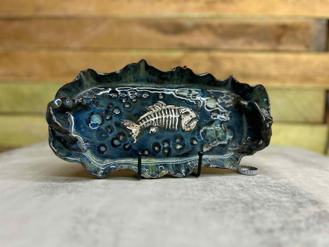 Fish Skeleton Oblong Serving Dish Handmade Pottery by Crazy Jugs - Etsy