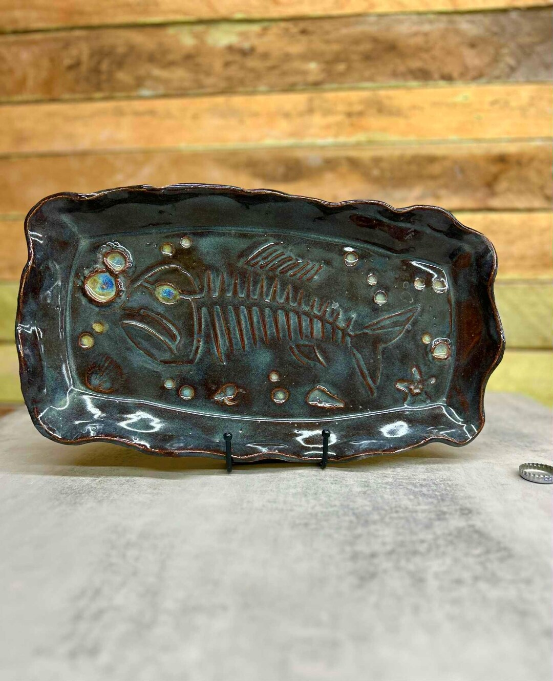 Fish Skeleton Rectangular Serving Platter, Handmade Pottery by Crazy ...