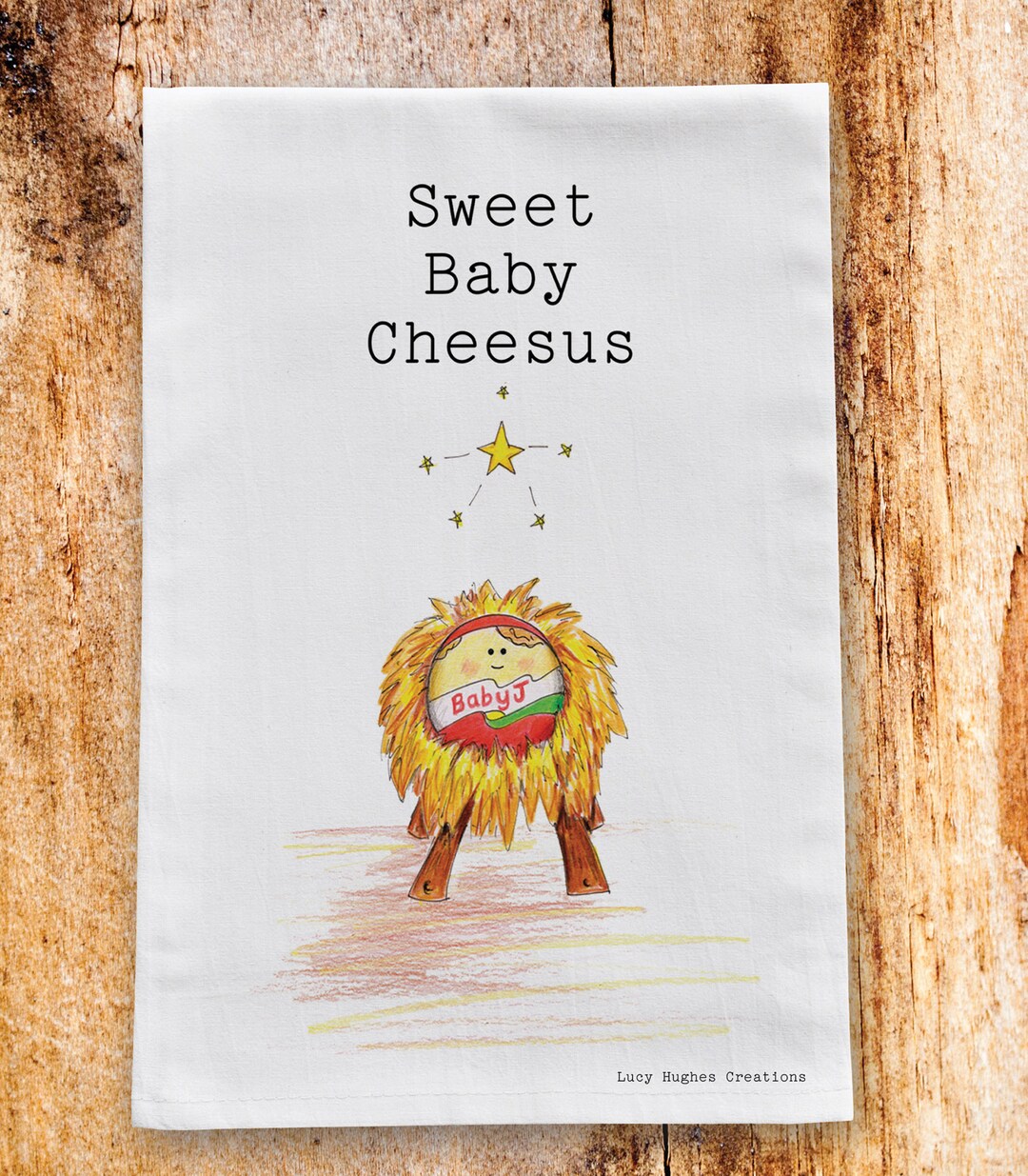Christmas Present Tea Towel Baby Cheesus Illustration Cheeky, Cute ...