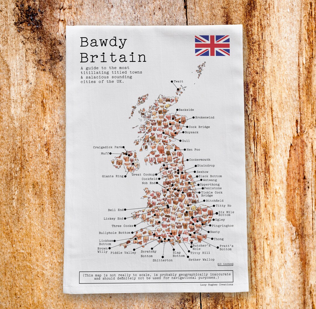 Rude Bawdy Britain Map Kitchen Tea Towel Illustrated Rude, Cheeky ...