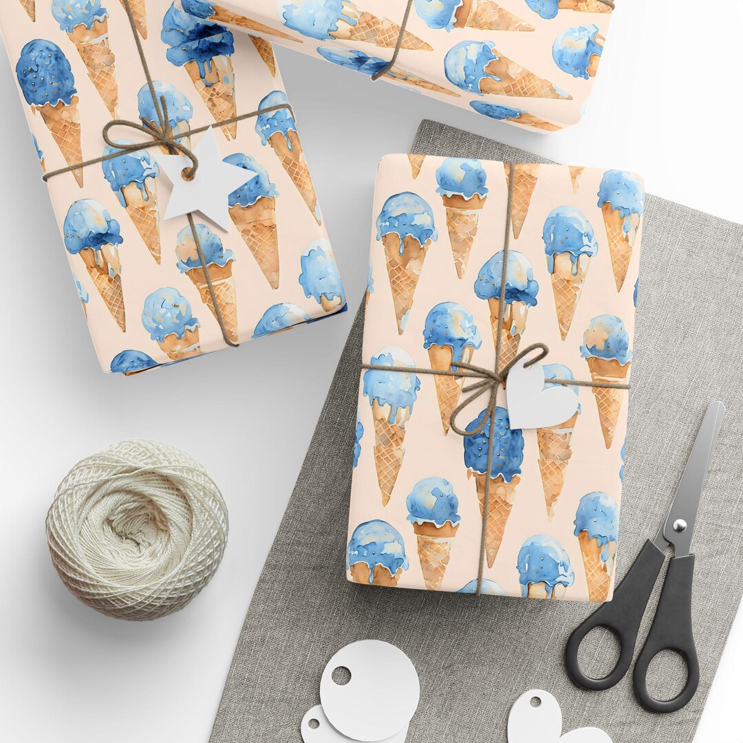 Birthday Wrapping Papers, Blue Ice Cream Wrapping Paper, Special ...