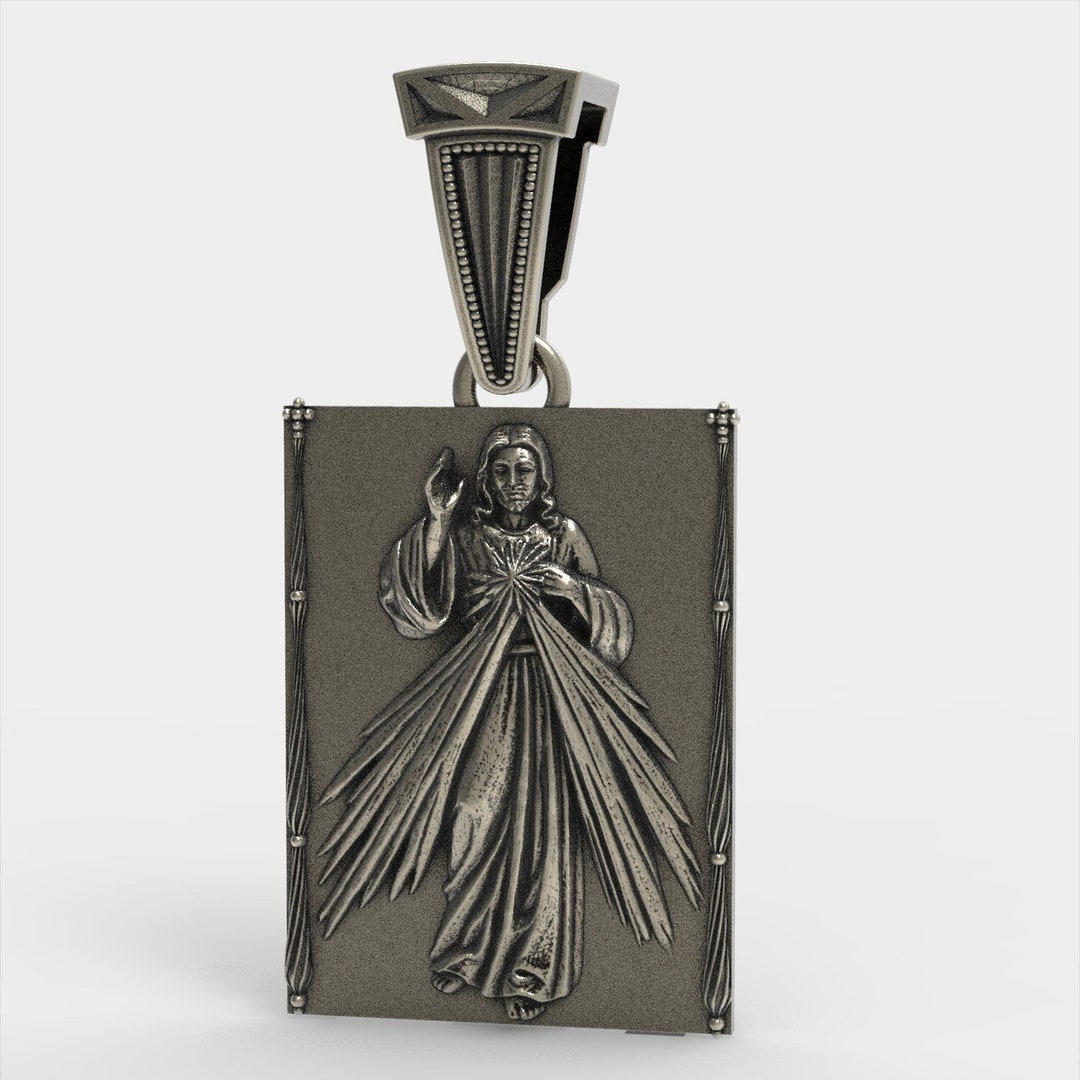 Divine Mercy Image Jesus Christ Pendant Sterling Silver 925 - Etsy