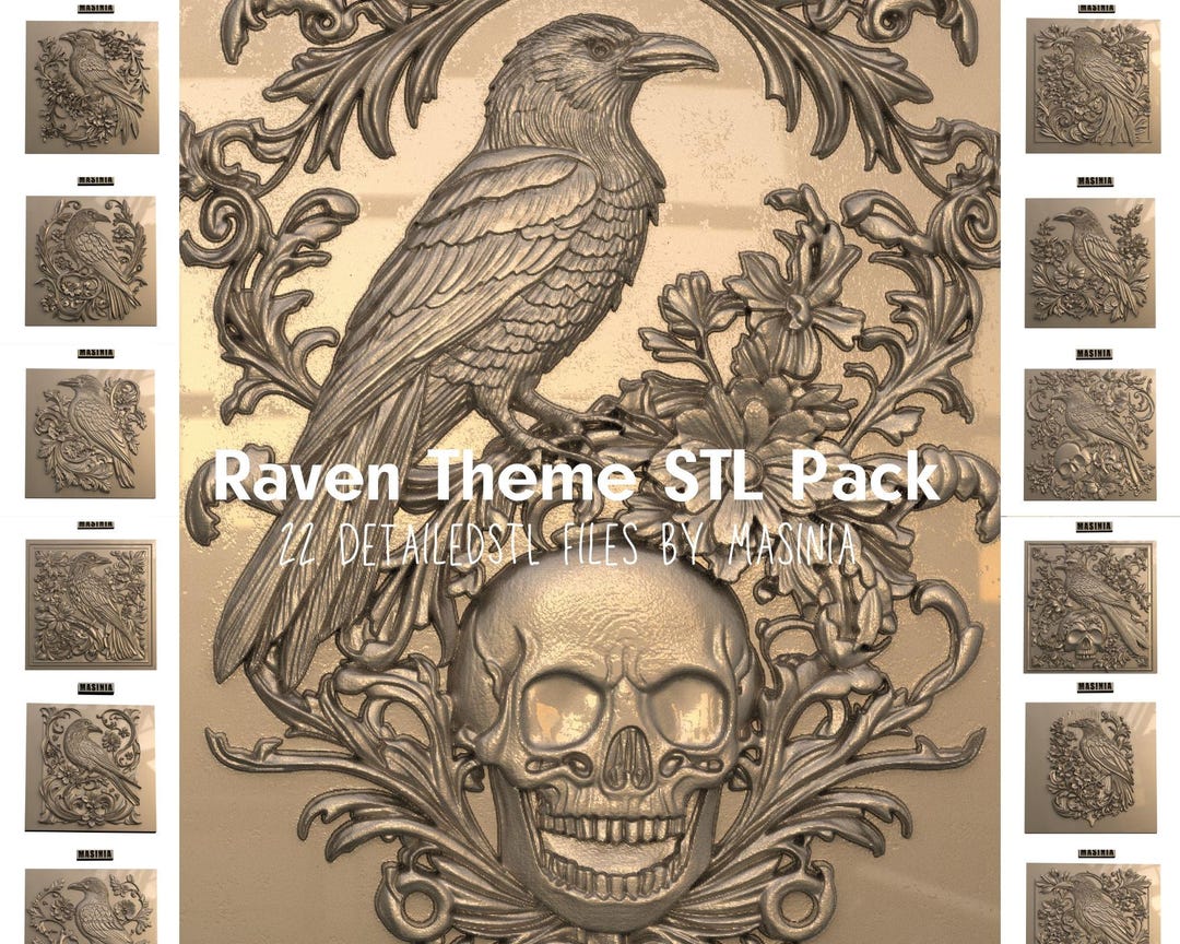 Raven Theme STL Pack – 22 Detailed 3D Models for Jewelry Making, CNC ...