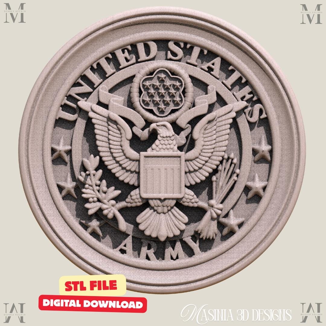 US Army Seal 3D Relief STL File, Military Emblem Wall Art, CNC Router ...