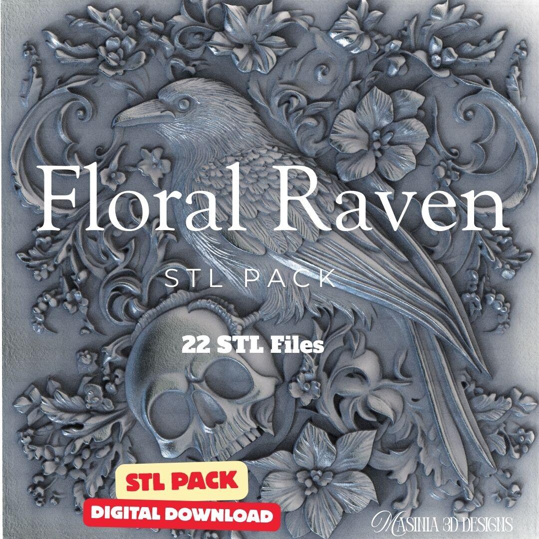 Floral Raven Theme STL Pack – 22 Detailed 3D Models for Jewelry Making ...
