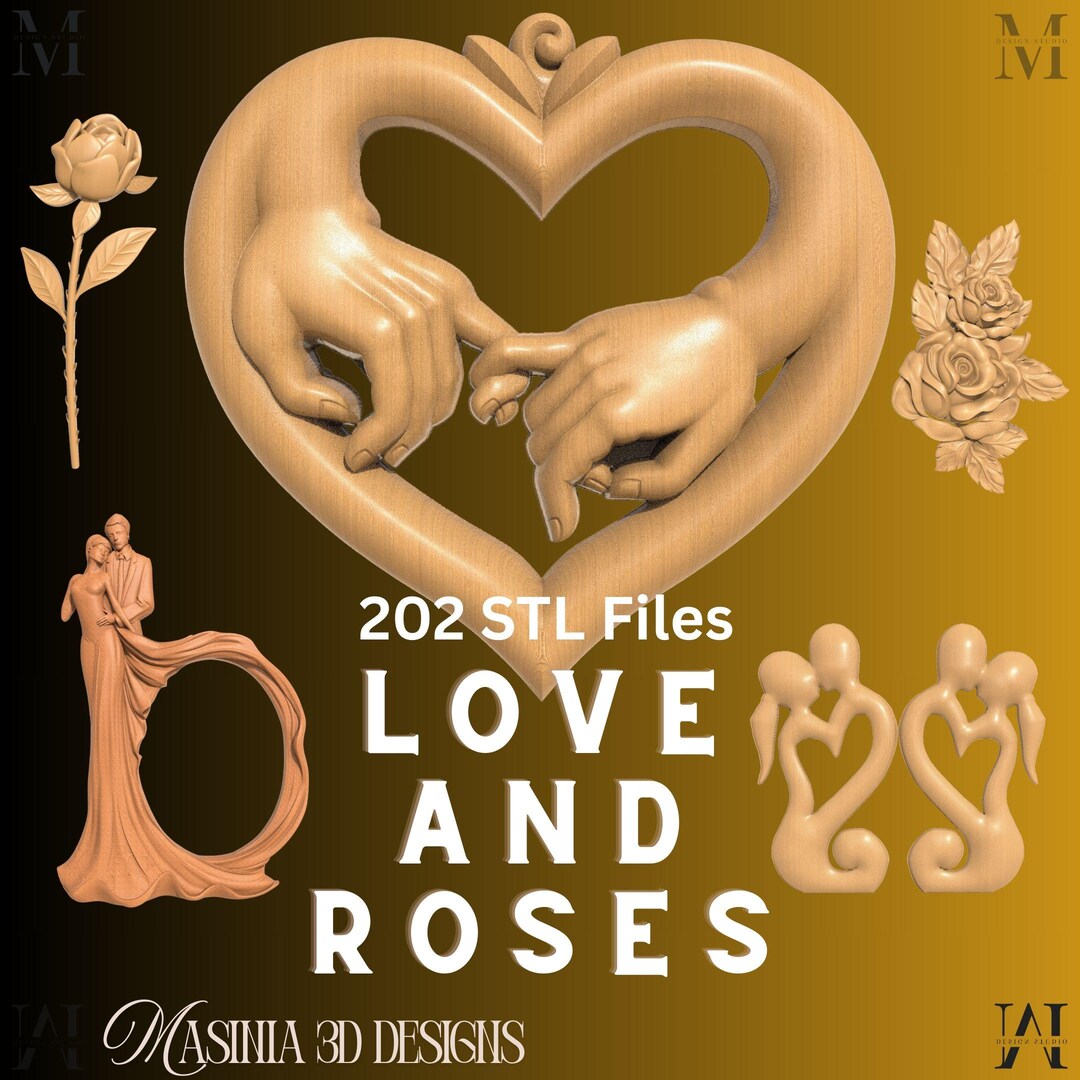 202 Love & Rose STL Bundle Romantic Hearts, Floral Wall Art CNC 3D ...
