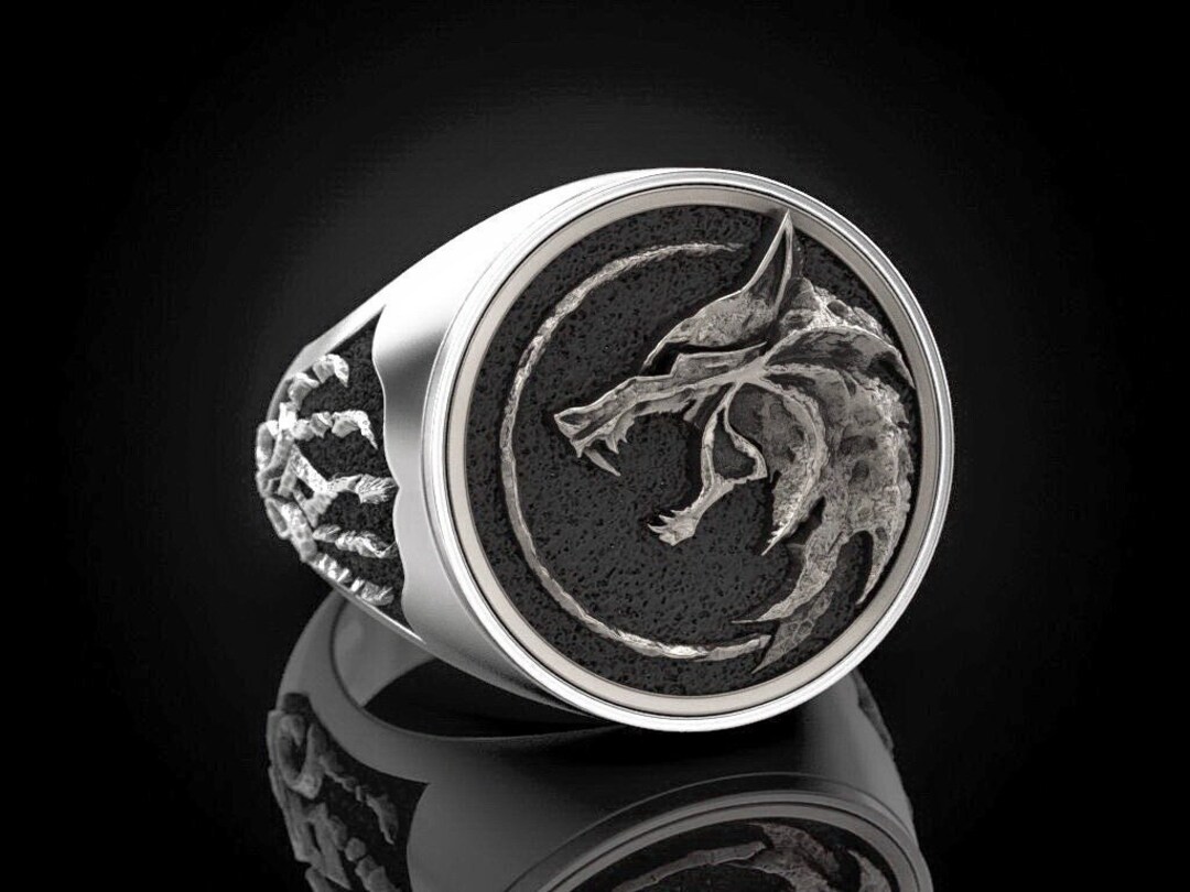The Witcher Geralt of Rivia Ring White Wolf Silver Gwynbleidd 925 ...