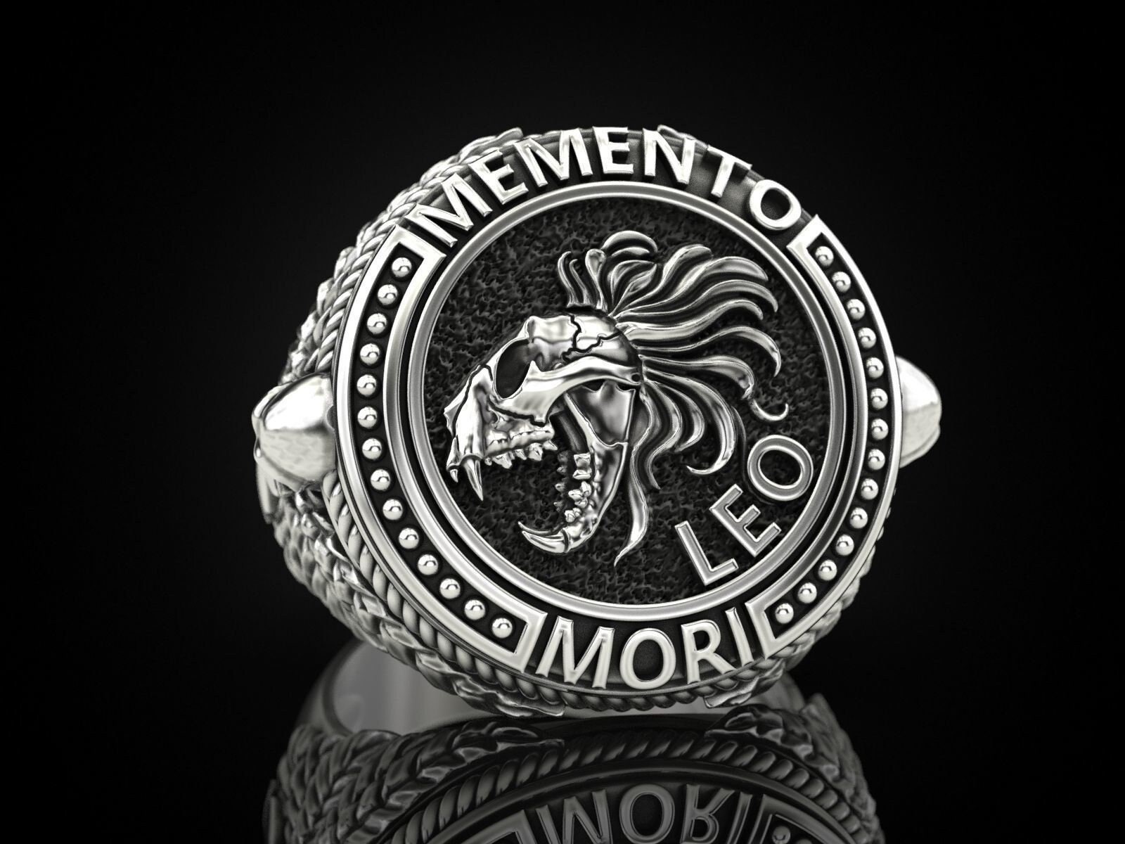 Memento Mori Leo Zodiac Signet Ring Sterling Silver 925 - Etsy
