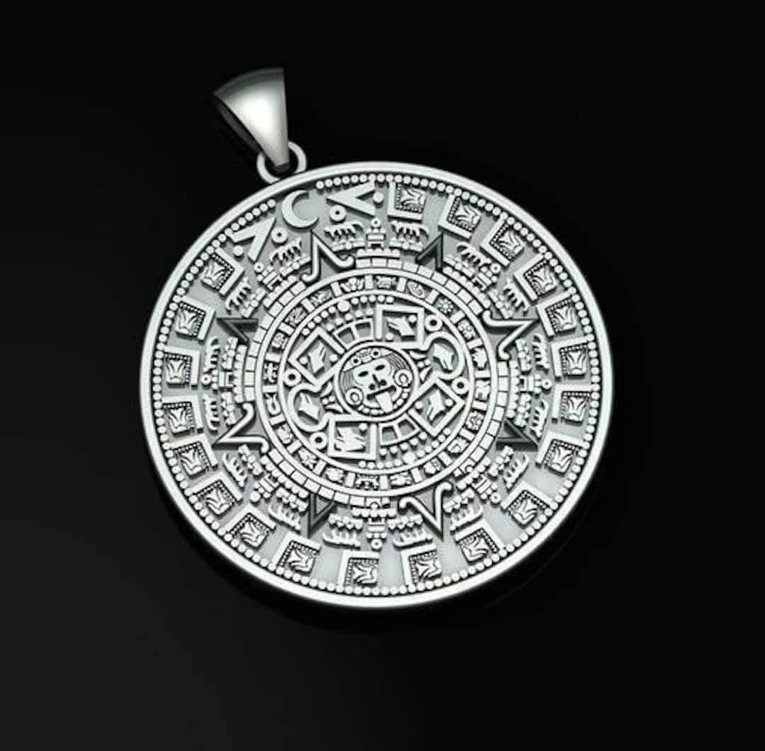 Maya Aztec Calendar Necklaces Pendant in Sterling Silver 925 Mayan ...