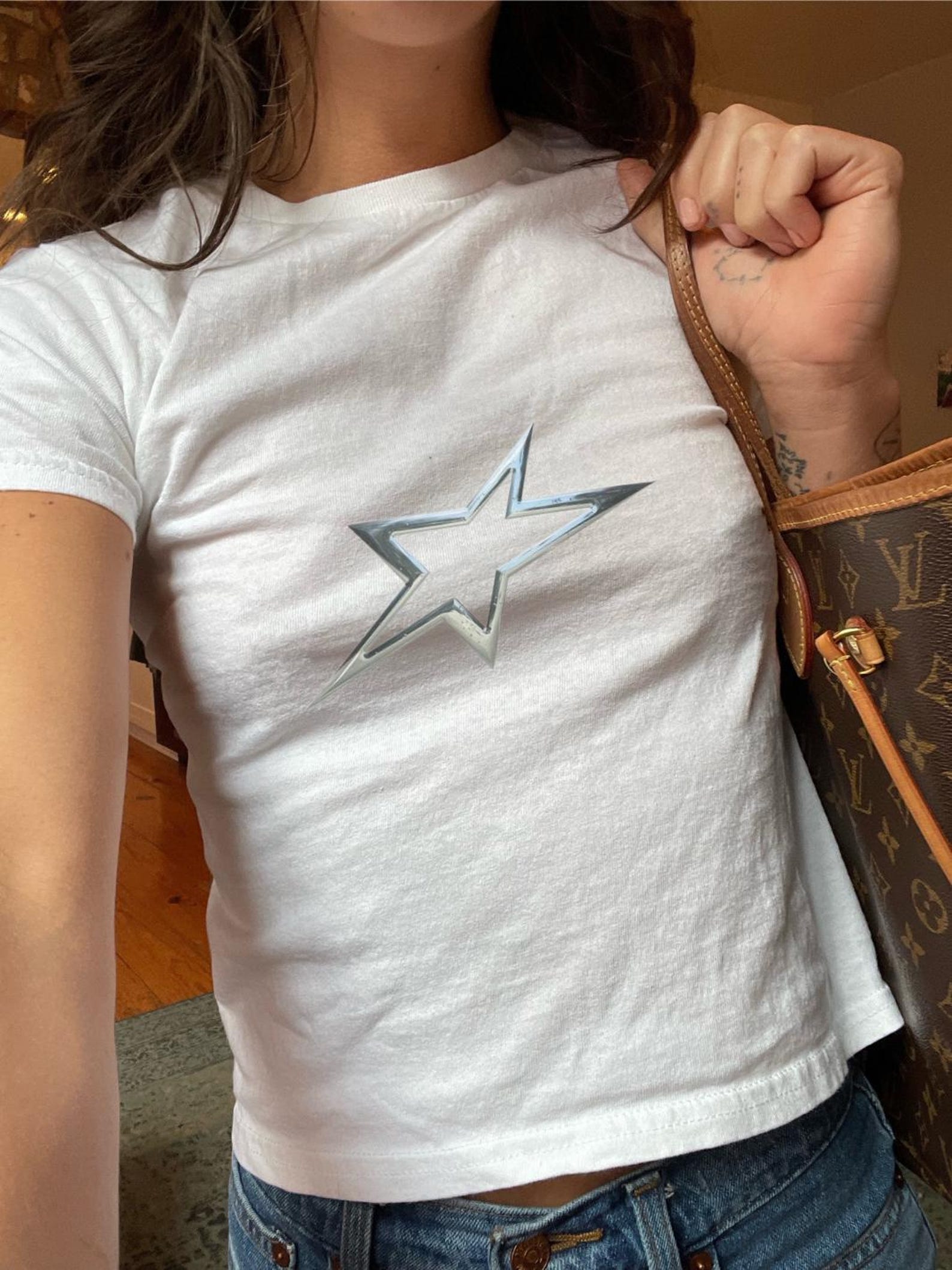 Star Baby Tee, Womens Fitted Tshirts, Vintage Shiny Star Tee, Retro ...