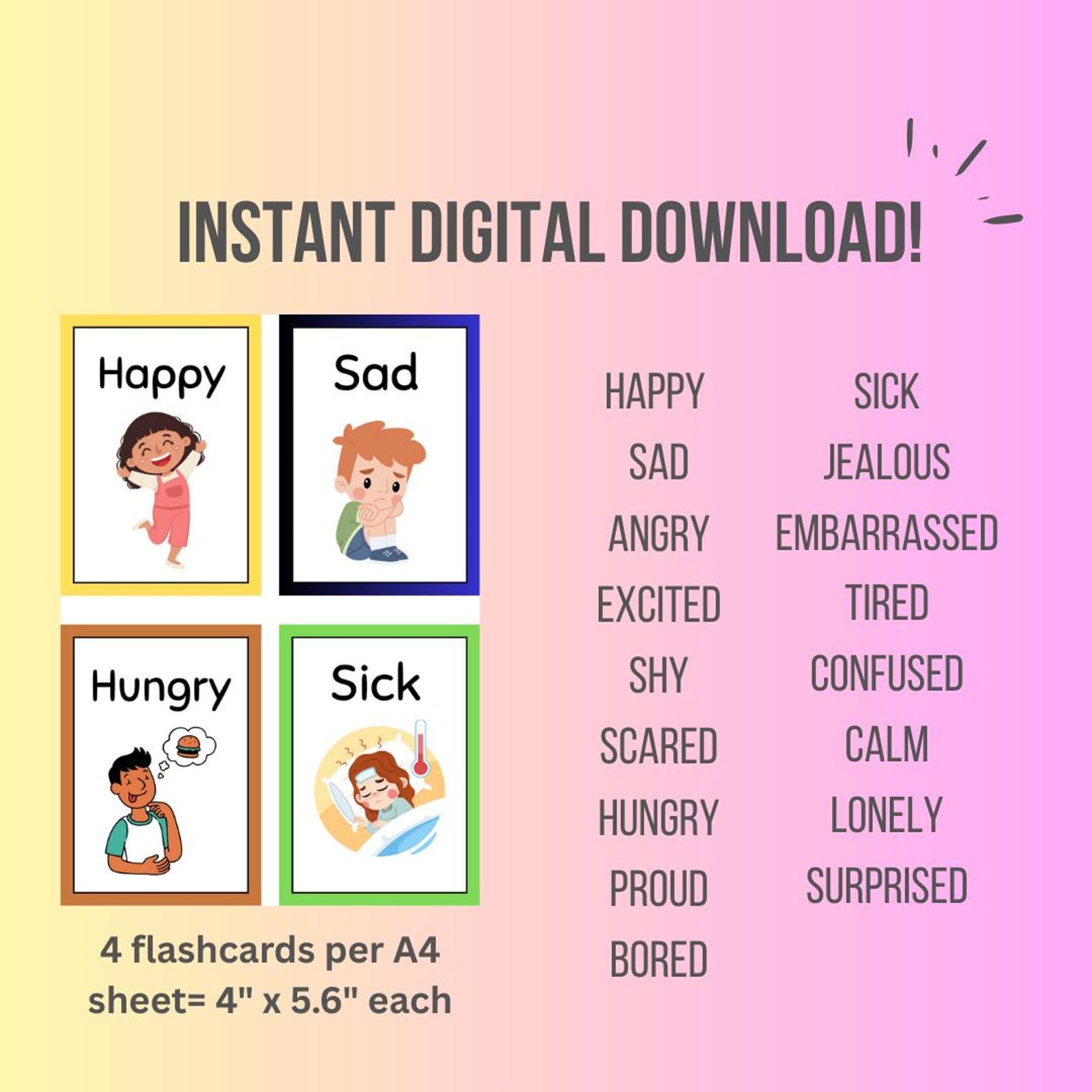 17 Photo Emotions Flashcards, Printable Feelings Flash Cards, Fun Cute ...