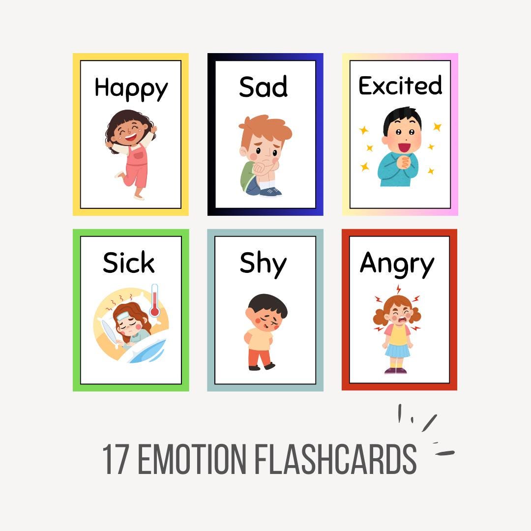 17 Photo Emotions Flashcards, Printable Feelings Flash Cards, Fun Cute ...