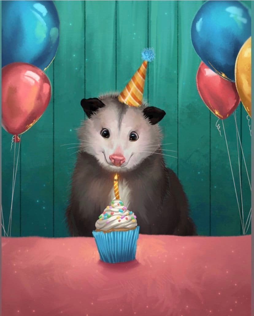 Birthday Boy Cute Quirky Art Print Possum/Opossum with Cupcake | Etsy