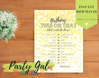 Birthday This or That? Party Game. Teen, Tween Girl Birthday Game ...