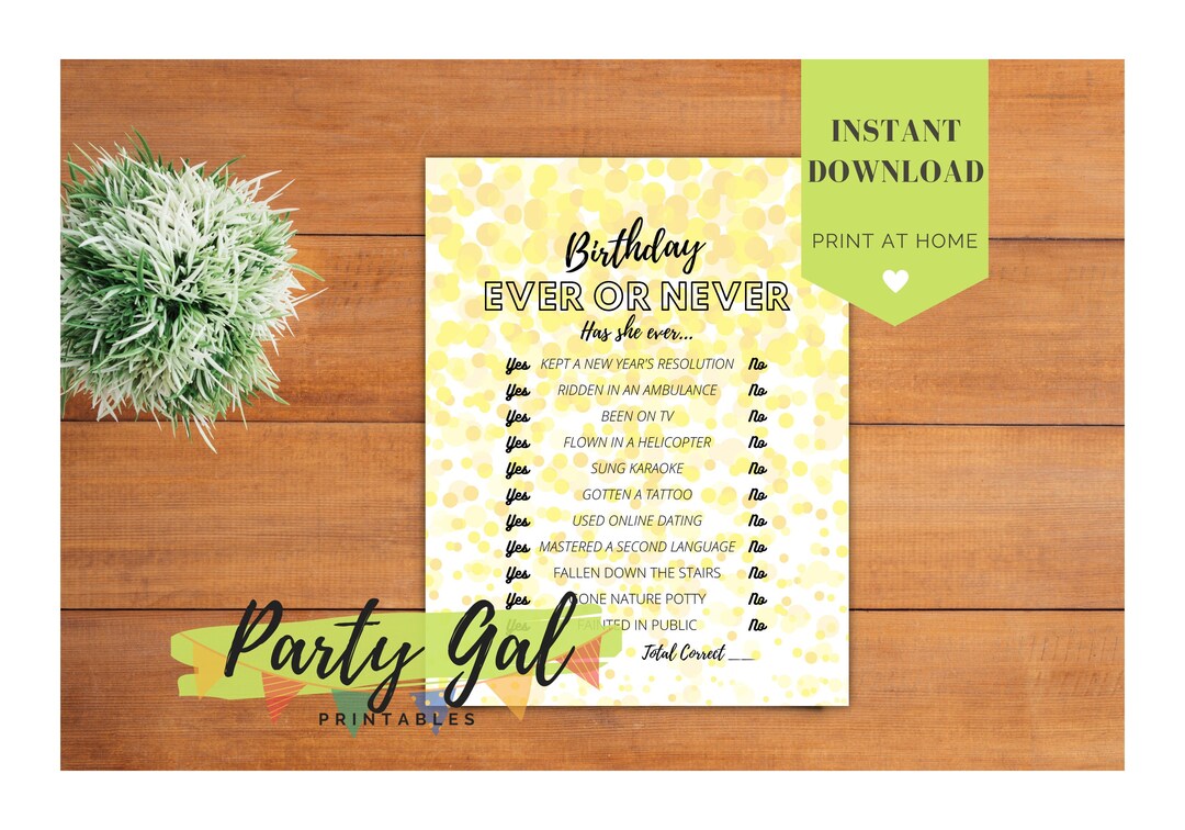 Birthday Ever or Never. Birthday Party Game. Trivia, Teen, Tween Girl ...