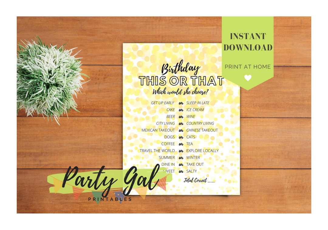 Birthday This or That. Birthday Party Game. Trivia, Teen, Tween Girl ...