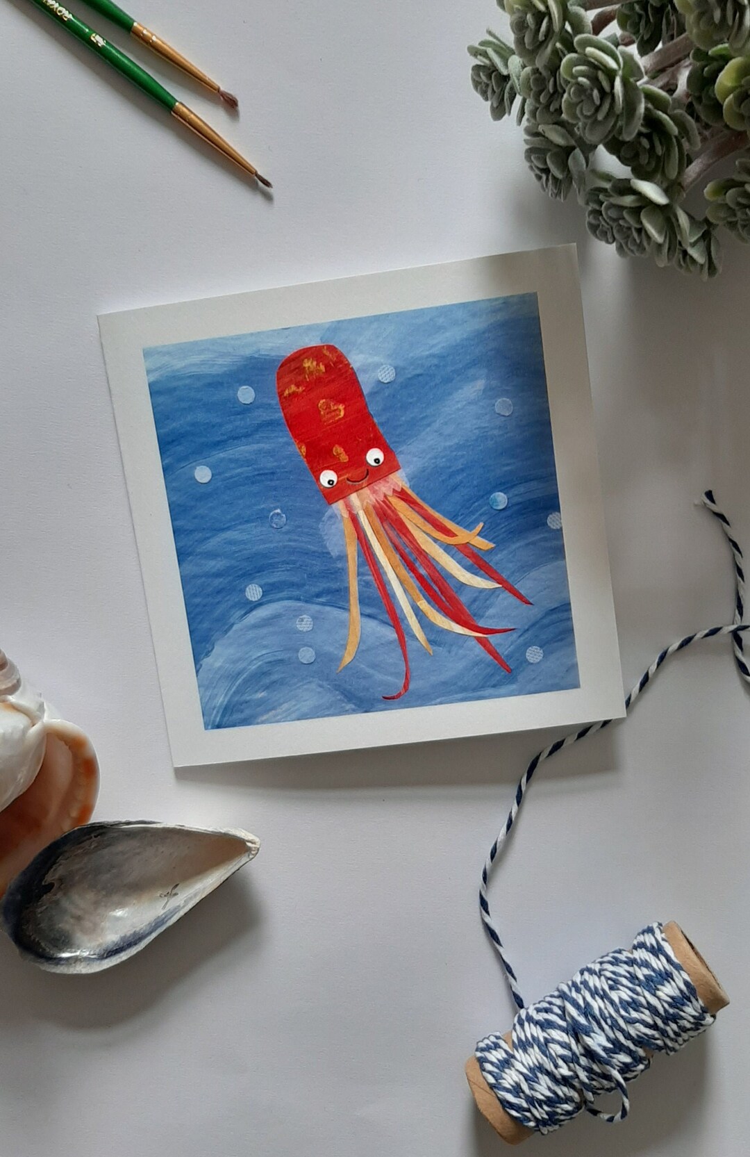 Greetings Card Happy Squid Card - Etsy