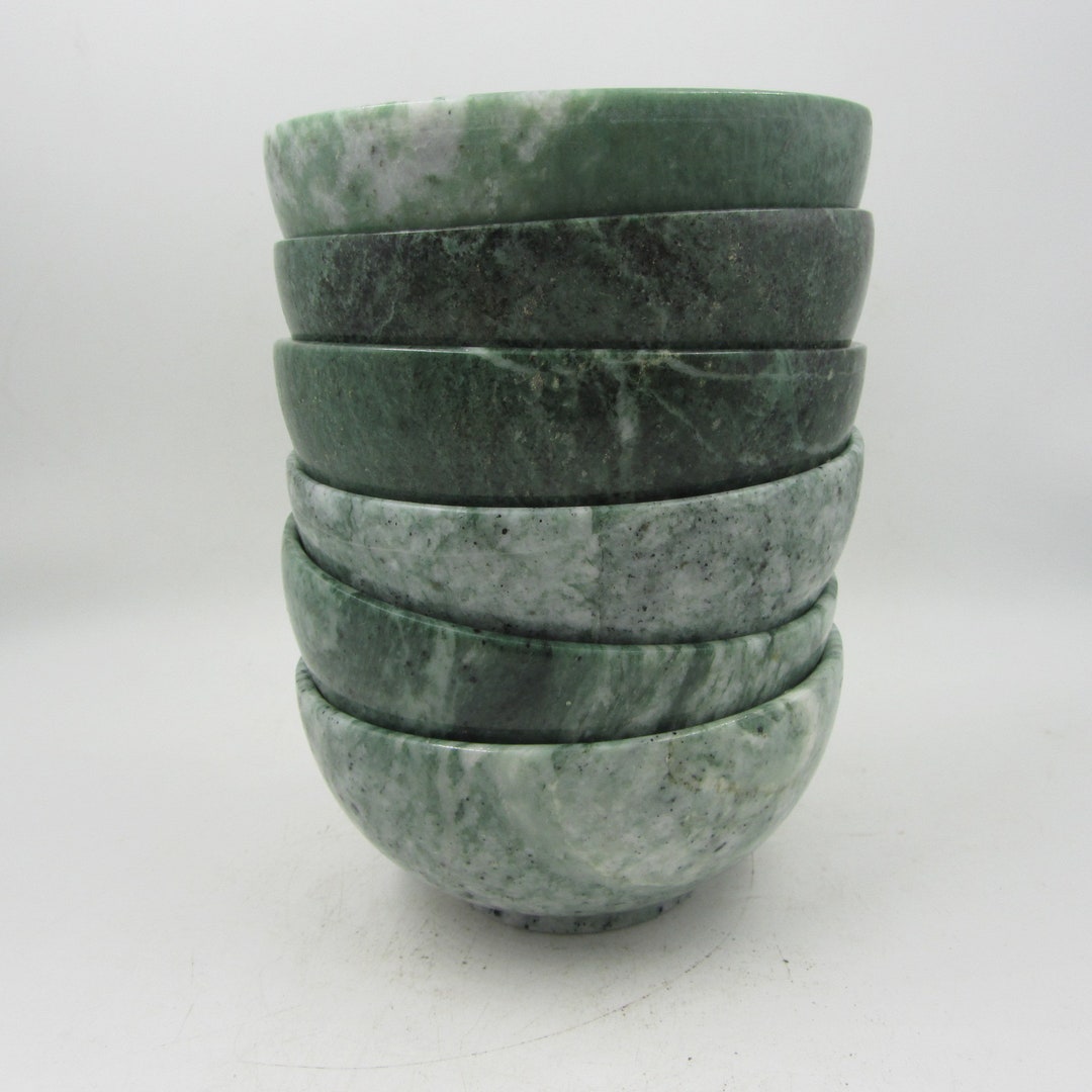 Natural Green Carved Jade Shallow Thin Bowel Carved Gem Reiki Natural ...