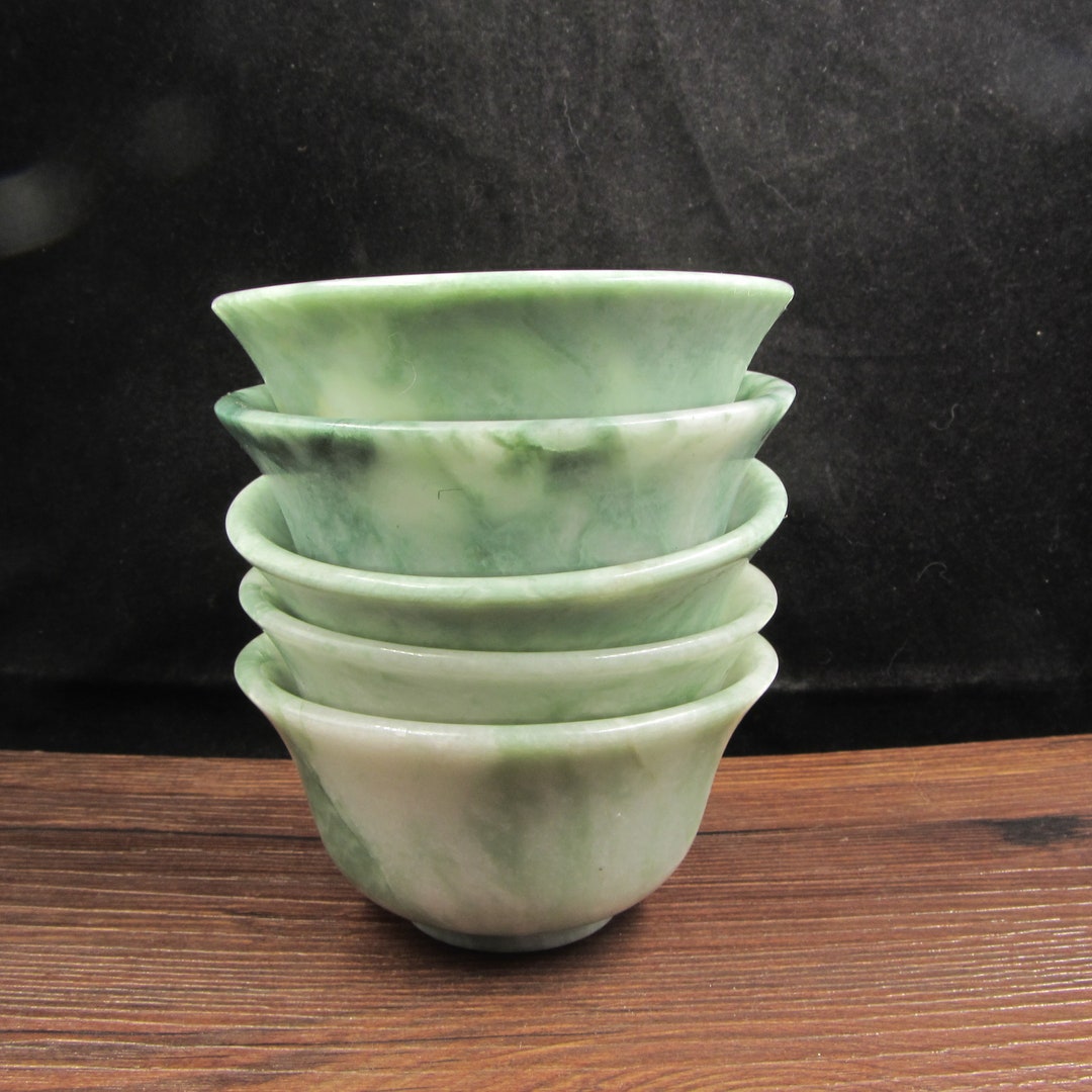 Carved Natural Green Jade Bowl - Etsy