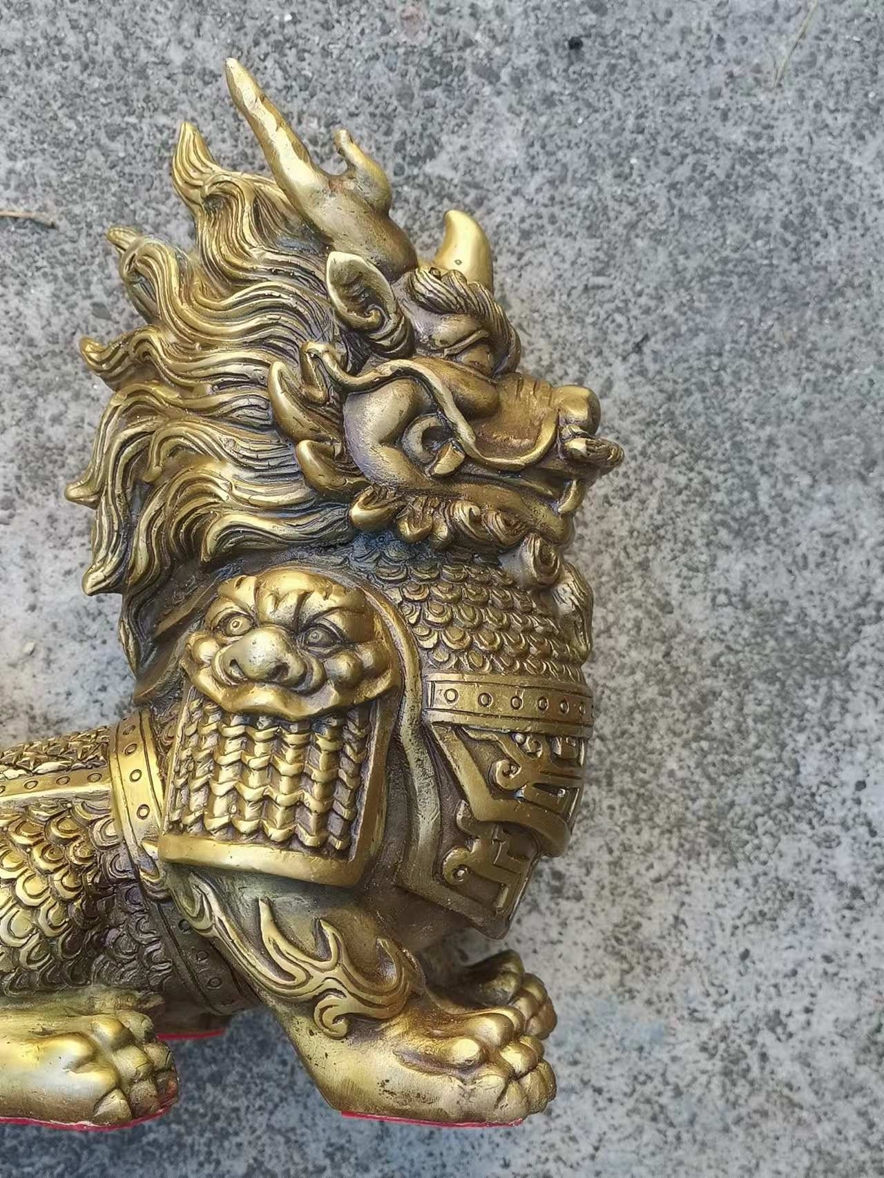 Mh159 Pair Vintage Copper Foo Lion Dog, Feng Shui Pixiu Beast, Wealth ...