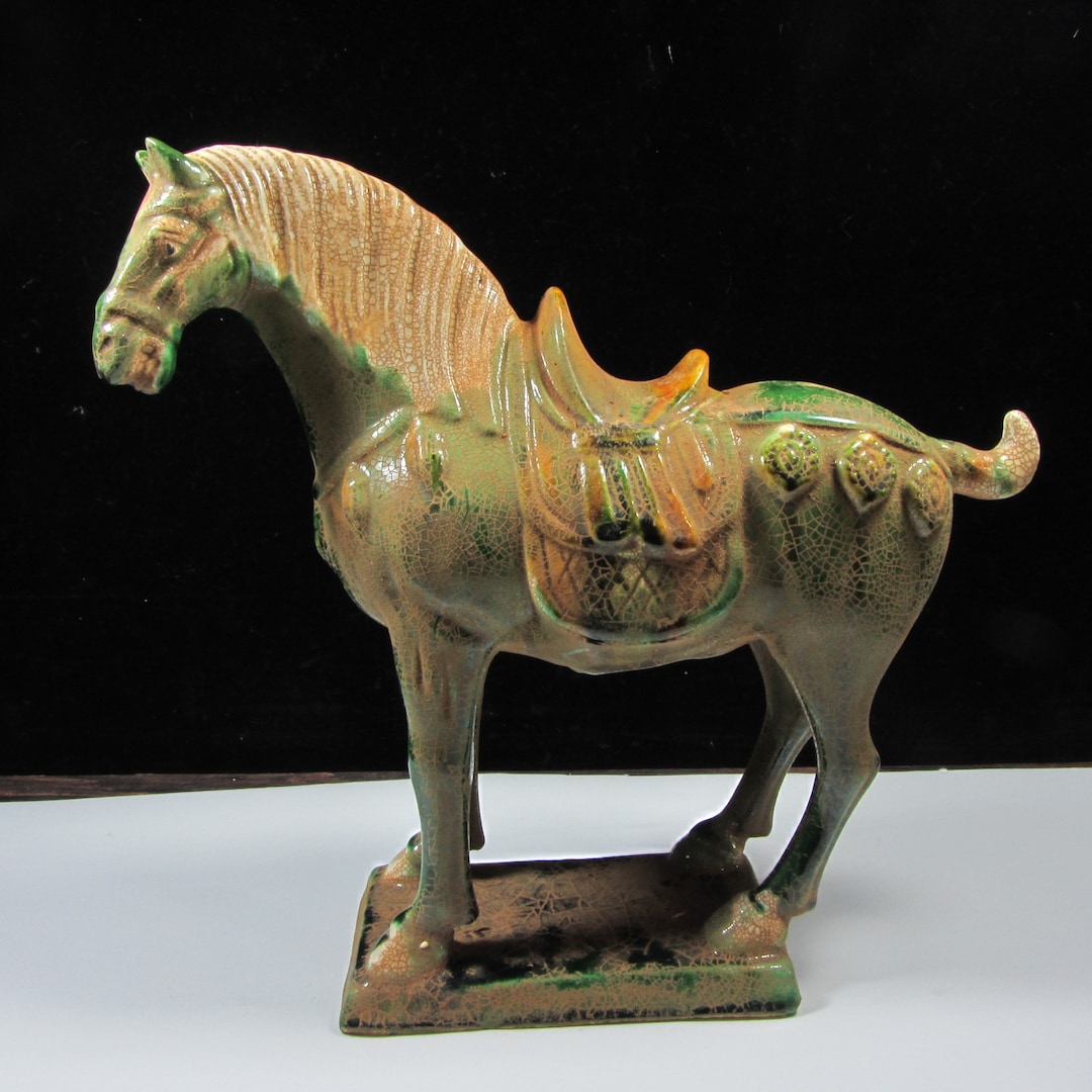 Old Chinese Ceramics Green Tang Sancai Pottery War-horse Statue ...