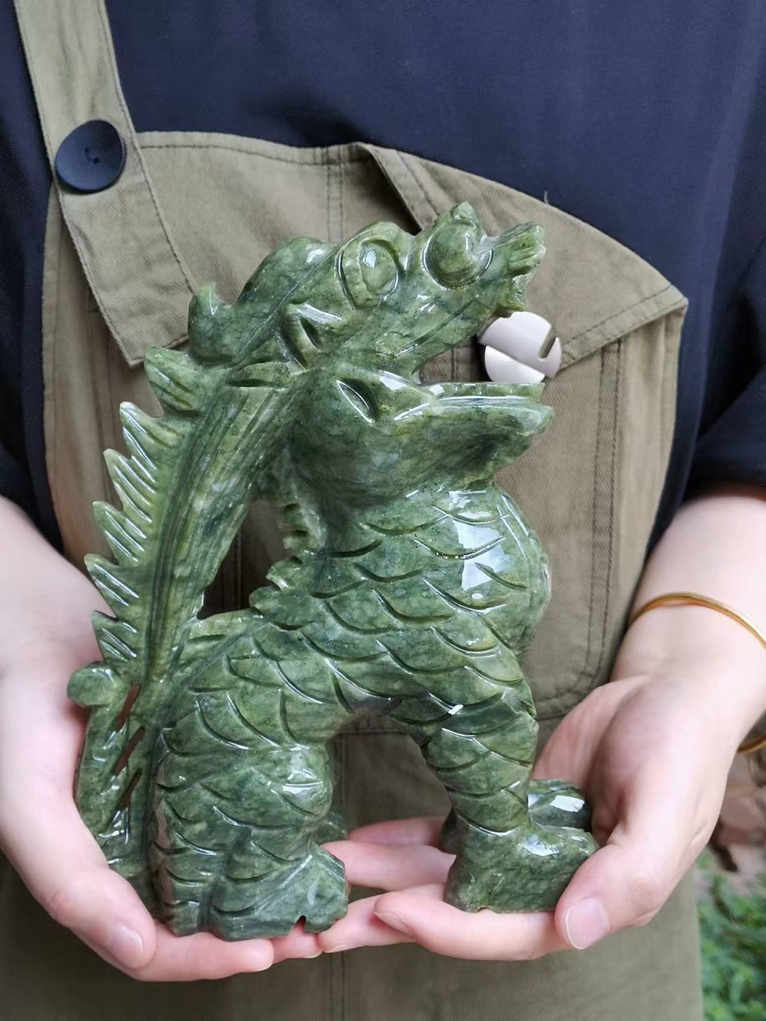 Chinese Natural Green Jade Foo Dog Lion Statue, Crysta Unicorn Figure ...