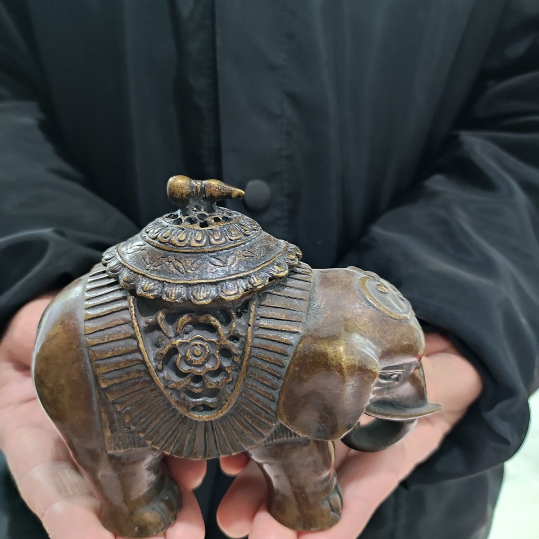 Vintage Antique Style Copper Elephant Figurine Incense Burner Censer ...