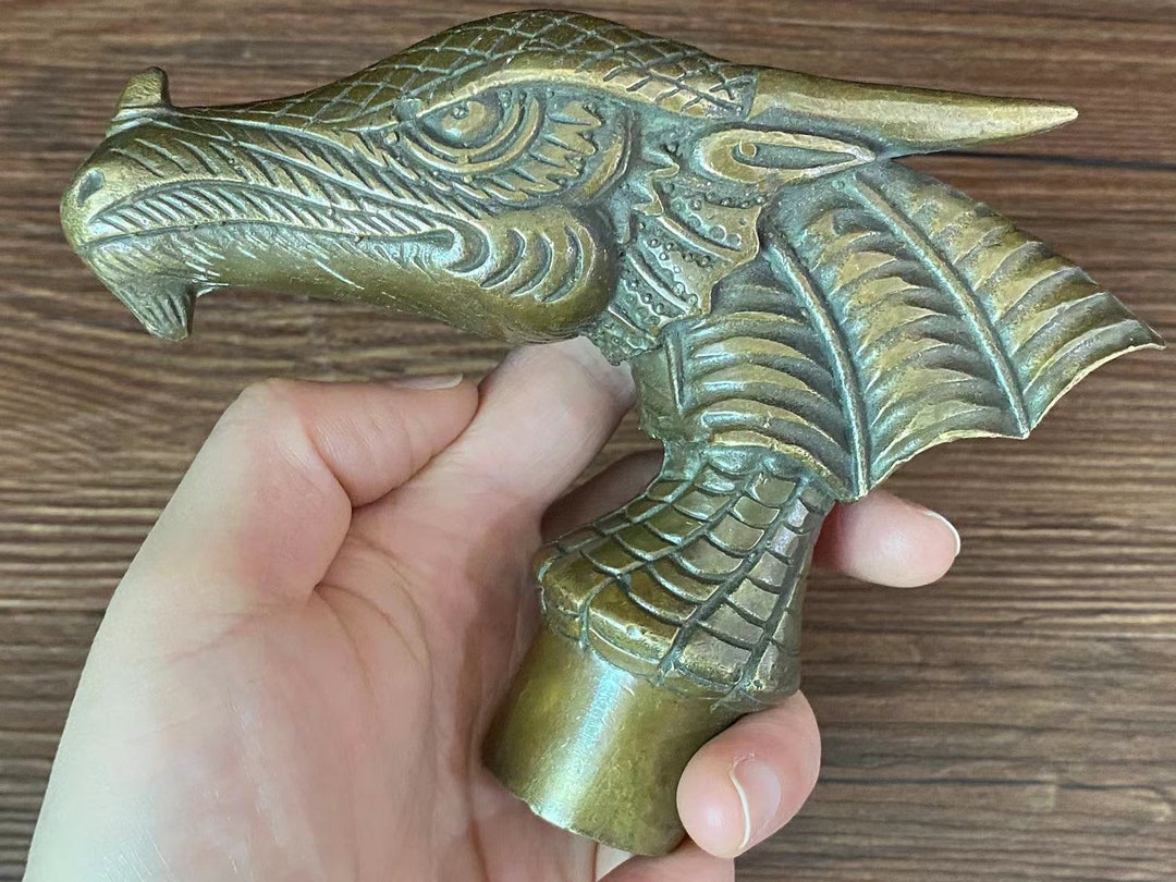 Vintage Brass Dragon Statue Head Handle Walking Stick Cane Only Handle ...