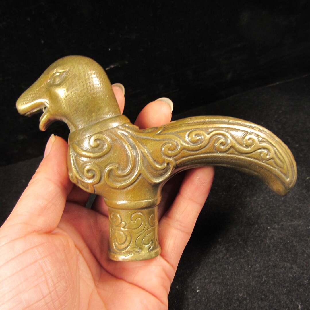 Mt0691vintage Snake Cane Walking Stick Head,bronze/brass Hand Carved ...