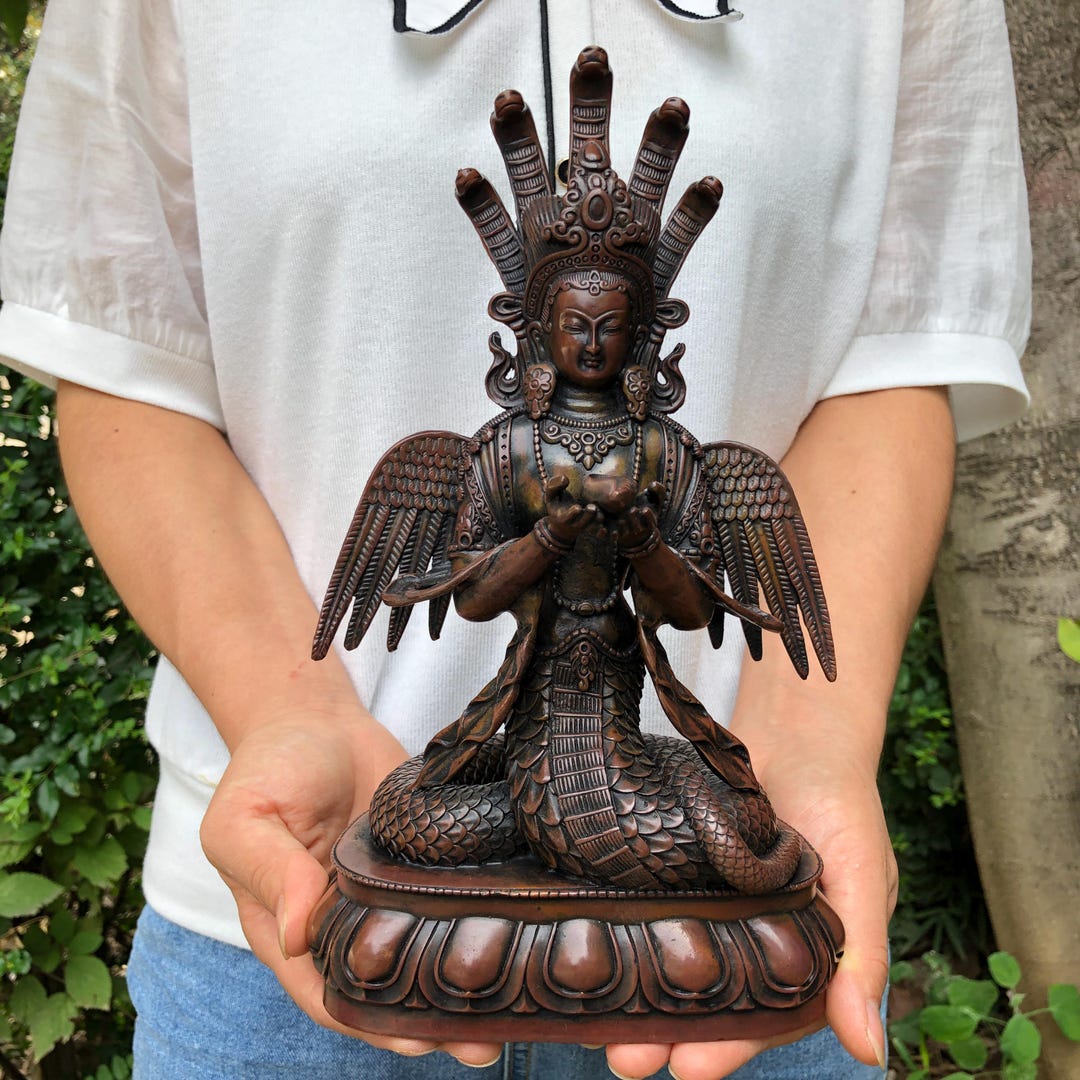 Tibet Ancient Bronze Five Snake God Guan Yin Kwan-yin Buddha Statue ...