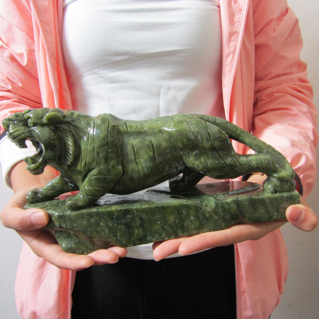 Green Nephrite Jade Tiger Statue Animal Sculpture Stone Crystal Animal ...