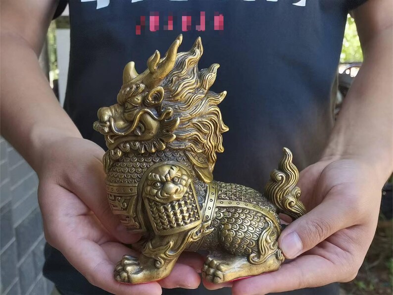 Mh159 Pair Vintage Copper Foo Lion Dog, Feng Shui Pixiu Beast, Wealth ...
