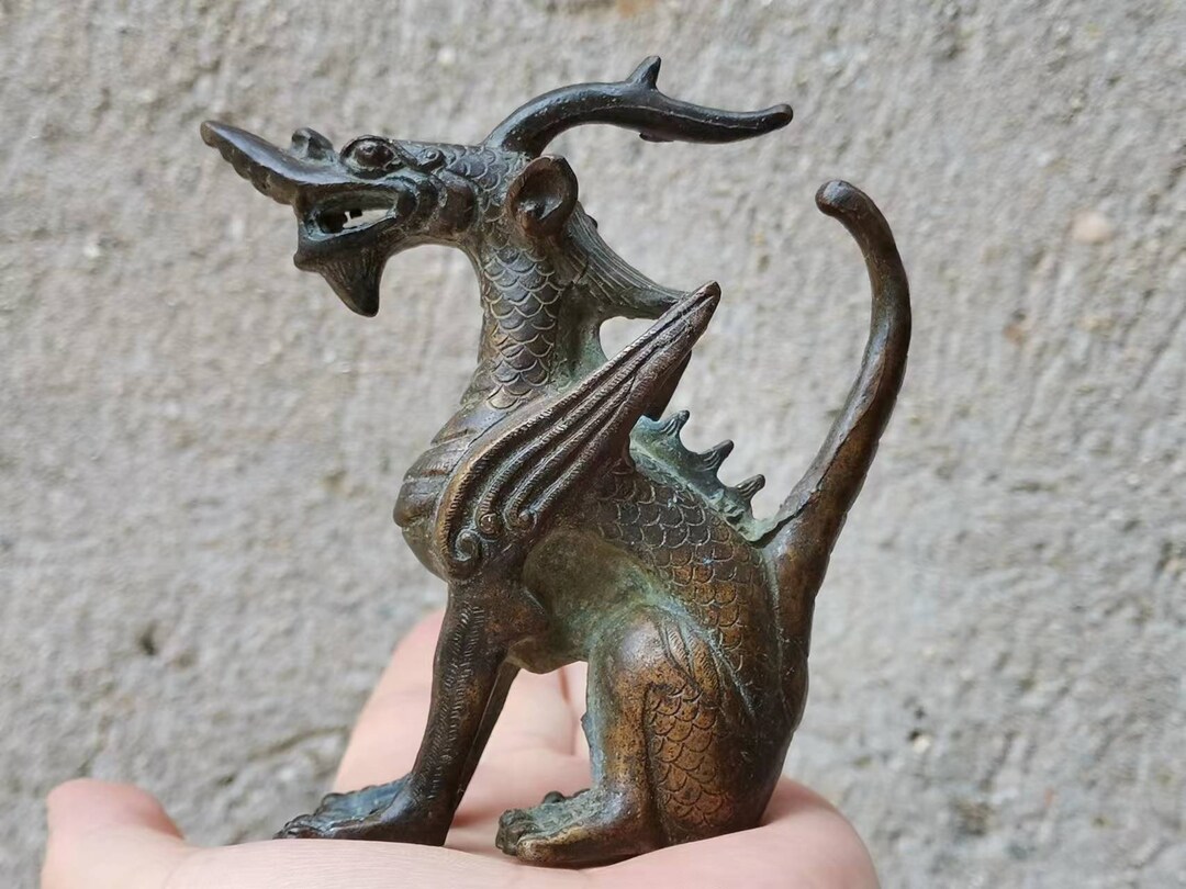 Brass Ancient Beast Flying Dragon Mini Statue, Fengshui Home Decor ...