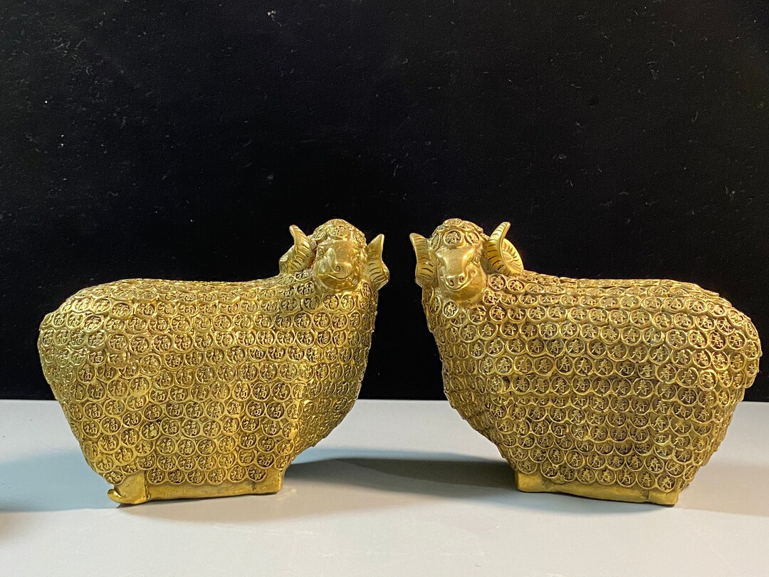 Pure Copper Sheep Statue Fengshui Ornaments Crafts Living Room Office ...