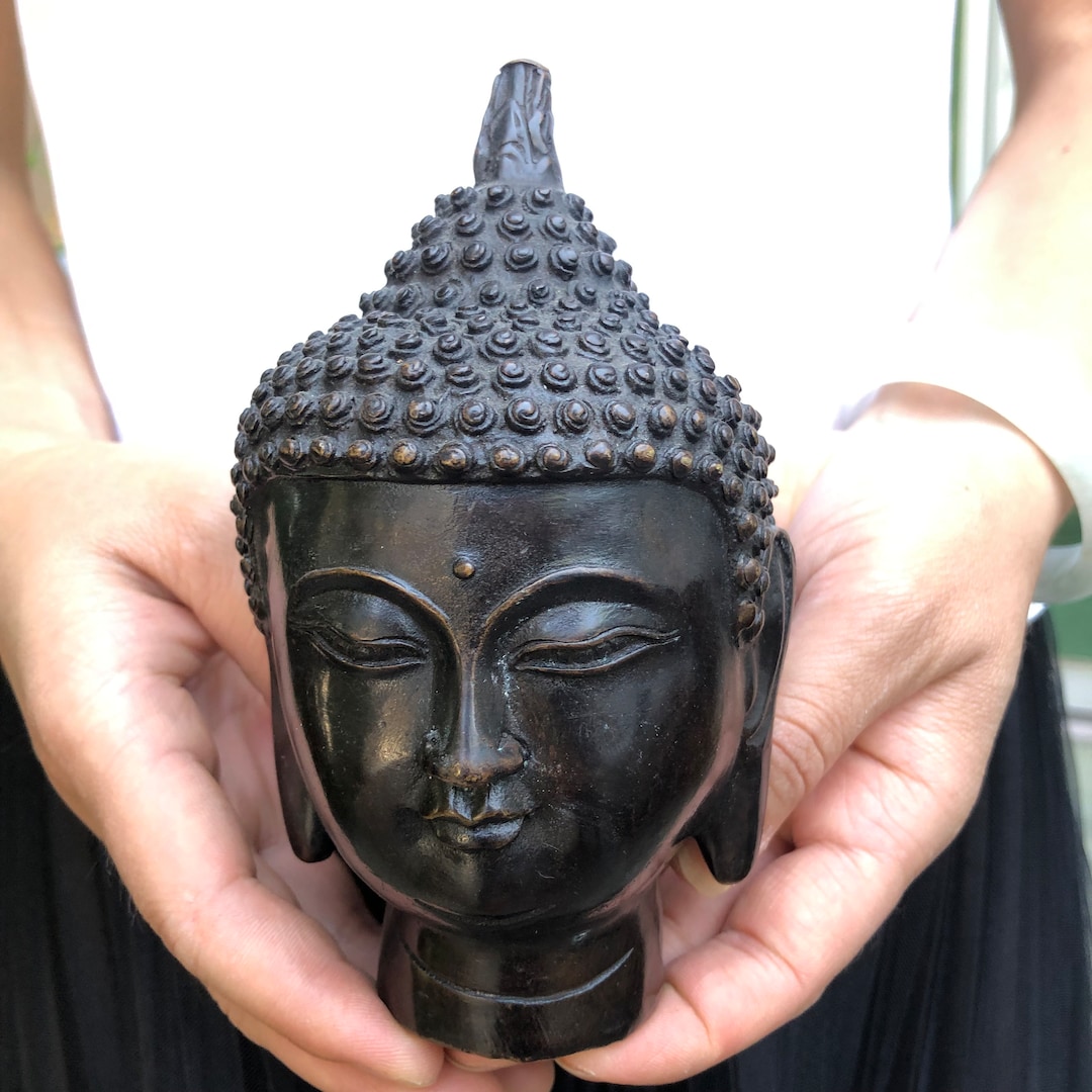 Vintage Antique Buddha Head Bust Zen Meditation Copper Casting, Detail ...