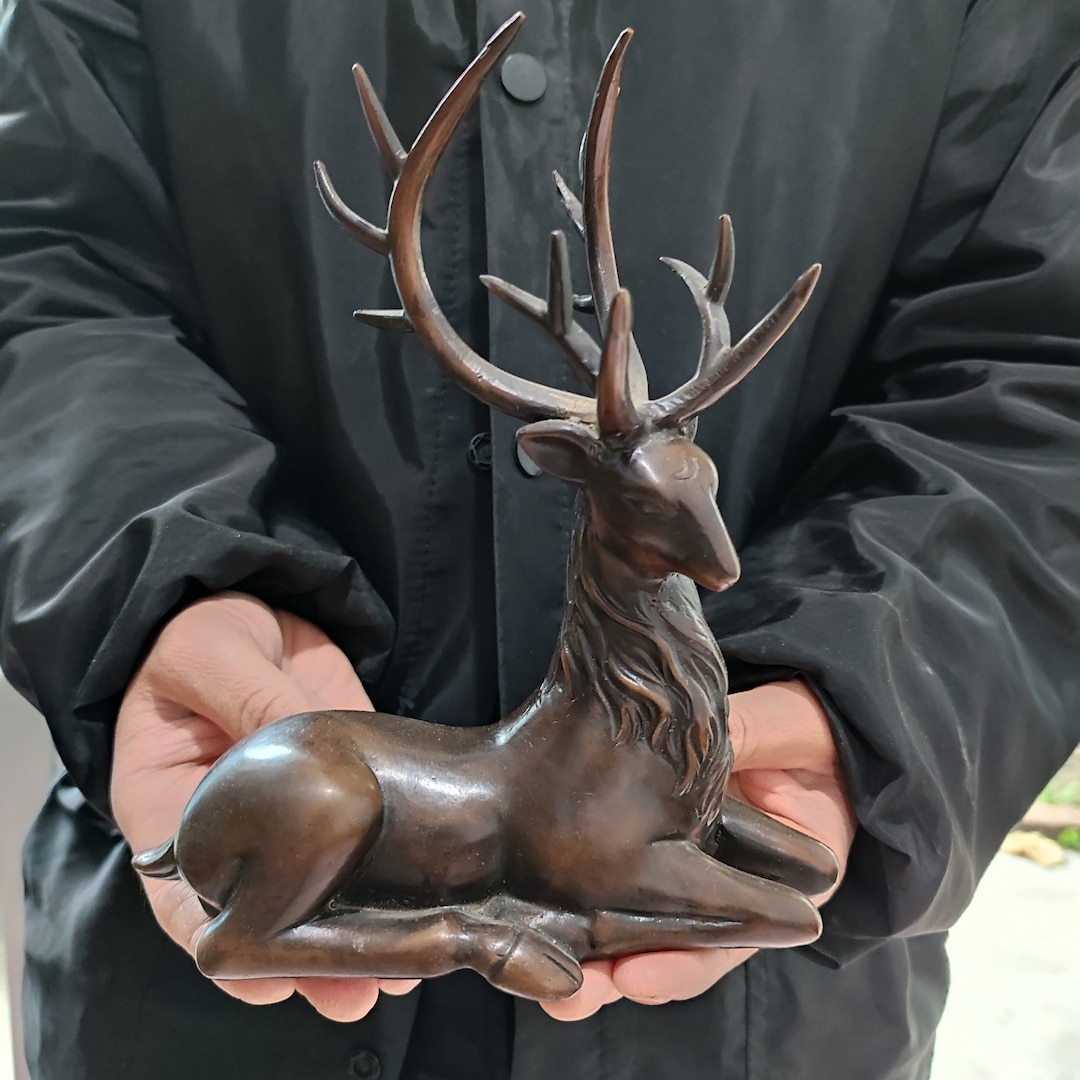 Vintage Antique Style Copper Deer Statue Home Decor Table Shelf Cabinet ...