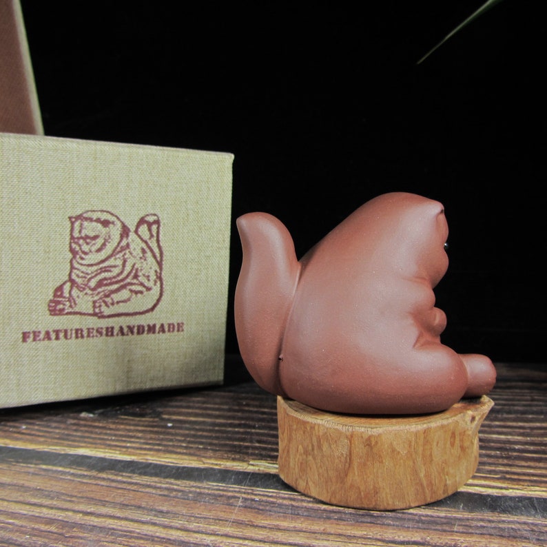 Purple Clay Thinker Cat Statue Feng Shui Decor Figurine - Etsy