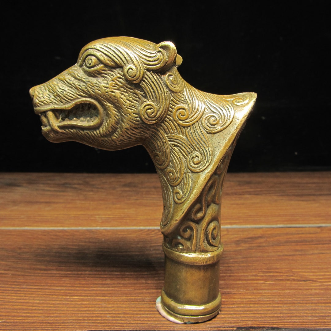 Vintage Wolf Cane Walking Stick Head, Bronze/brass Hand Carved Solid ...