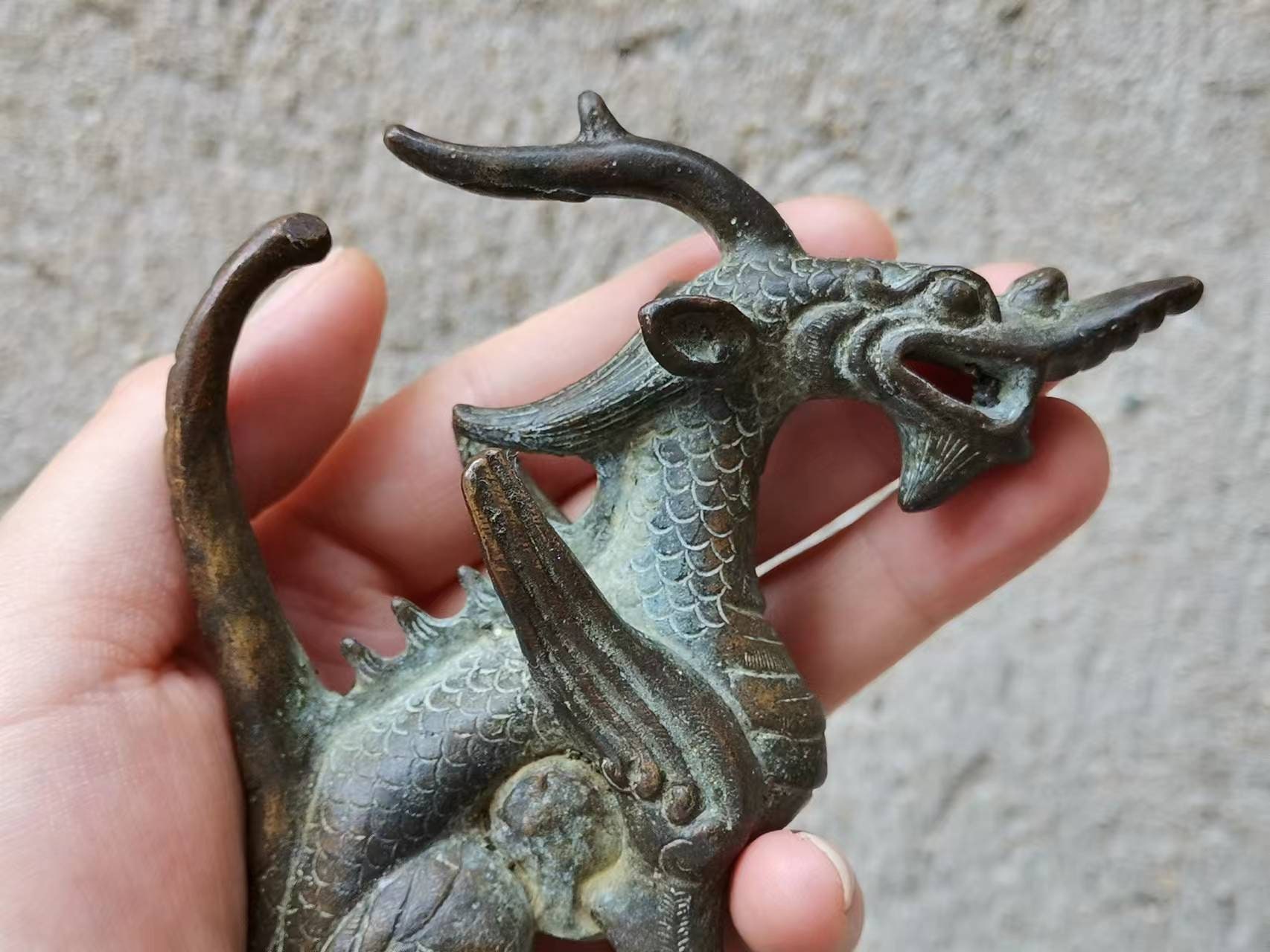 Brass Ancient Beast Flying Dragon Mini Statue, Fengshui Home Decor ...
