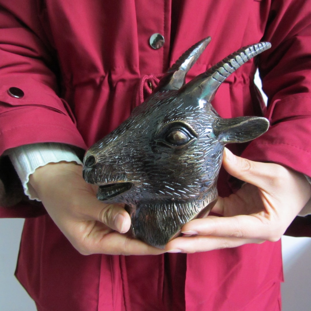 Vintage Copper Goat Head Statue Figurine Collection Huge Animal Zodiac ...