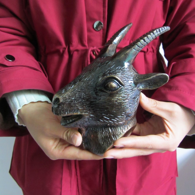 Vintage Copper Goat Head Statue Figurine Collection Huge - Etsy