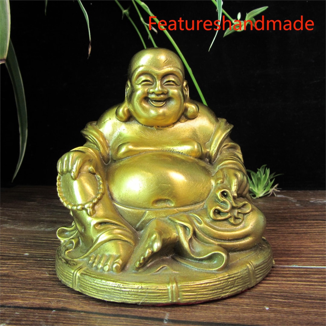 Bronze Happy Laugh Maitreya Buddha, Ruyi Wealth Luck Statue, Pure ...