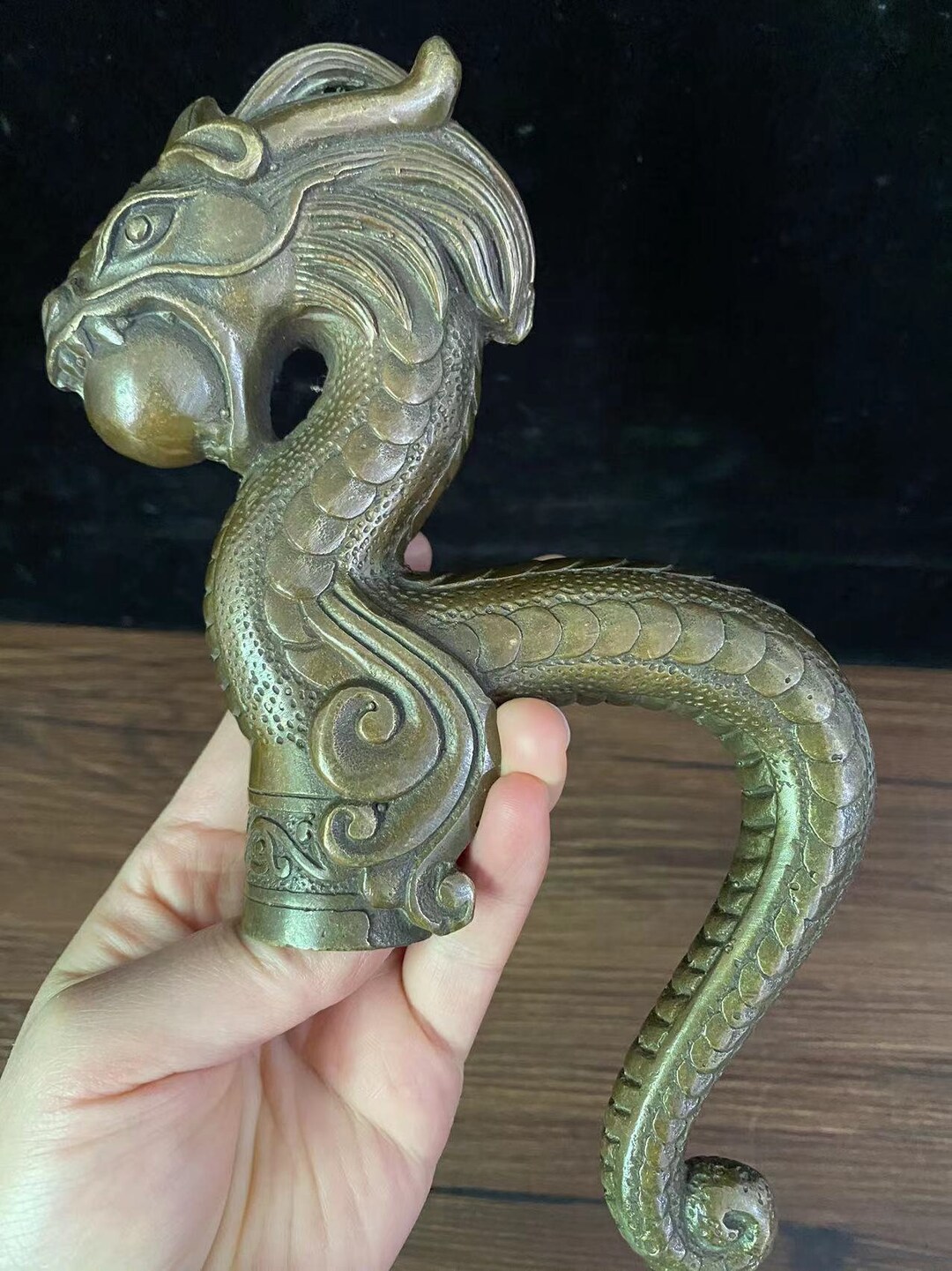 Vintage Brass Dragon Head Handle Walking Stick Cane Only Handle Gift ...