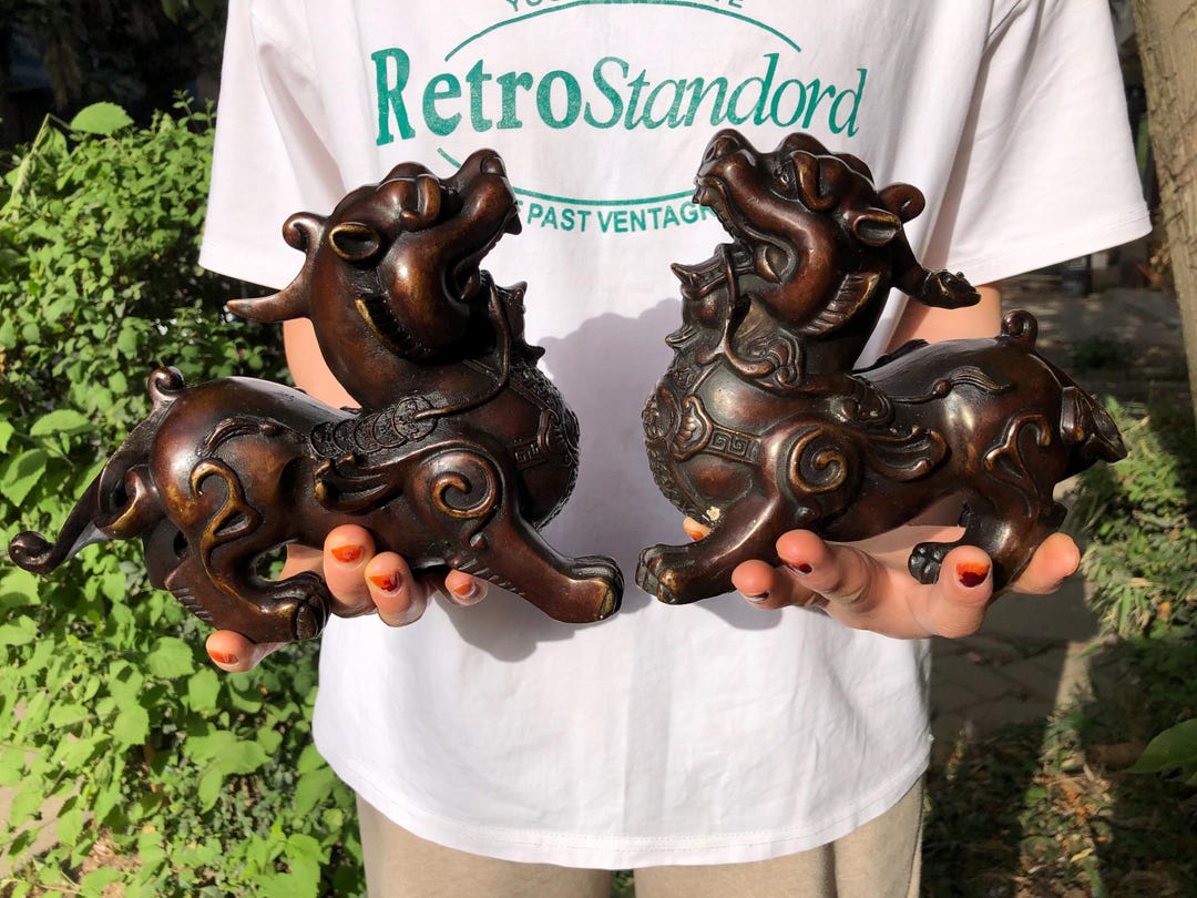 Pair Copper Pixiu Statue Fengshui Animal Pixiu Beast Wealth Bixie ...