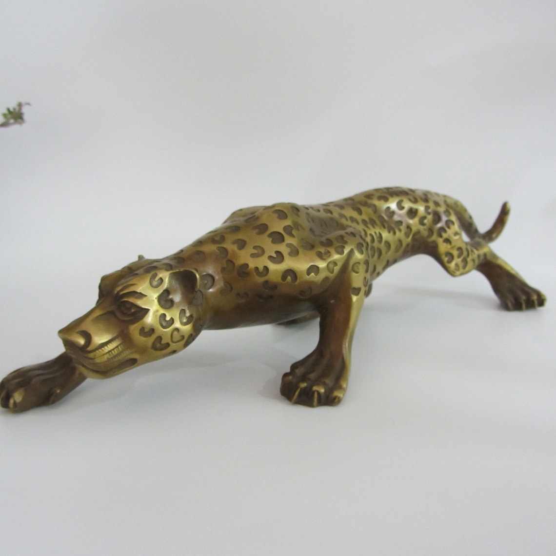14in, Huge Bronze Ferocious Leopard Figurine, Brass Cast Cheetah Animal ...
