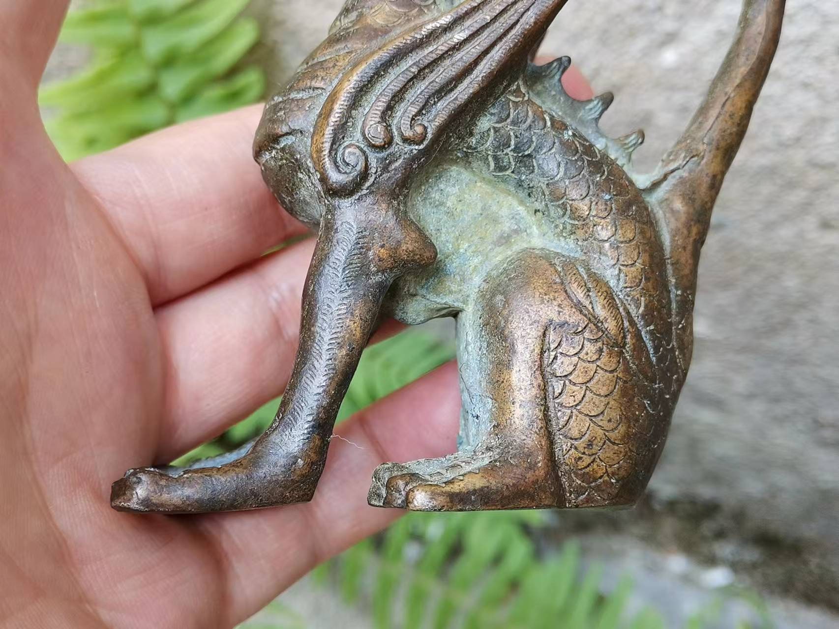 Brass Ancient Beast Flying Dragon Mini Statue, Fengshui Home Decor ...